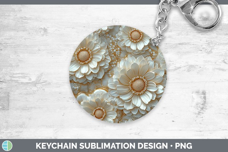 Marble 3D Flowers Gerbera Daisy Keychain Sublimation Keyring