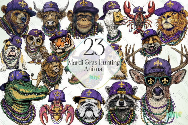 Mardi Gras Hunting Animal Clipart Bundle