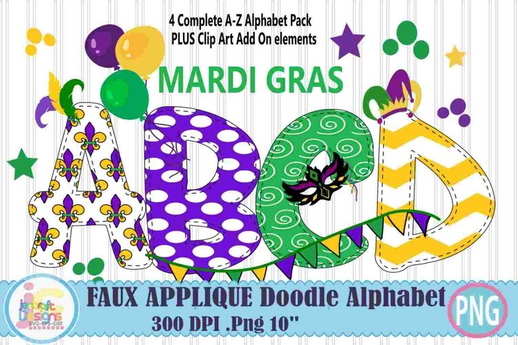 Mardi Gras Faux Applique Doodle letters with cliapart