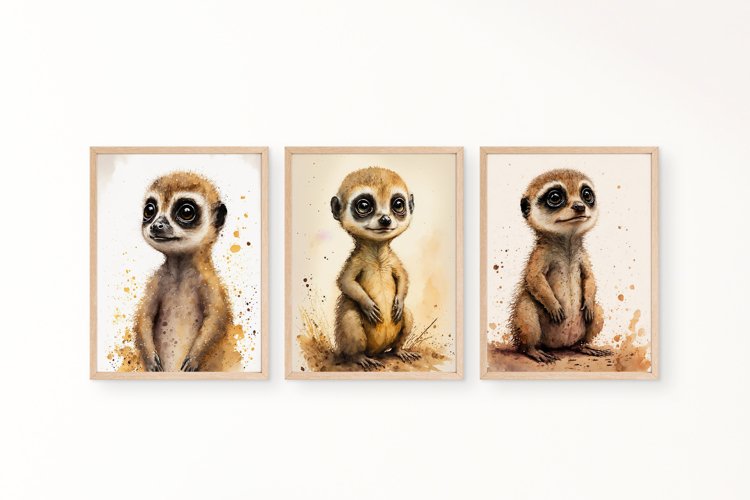 Adorable Watercolor Meerkat Nursery Prints - Set of 3