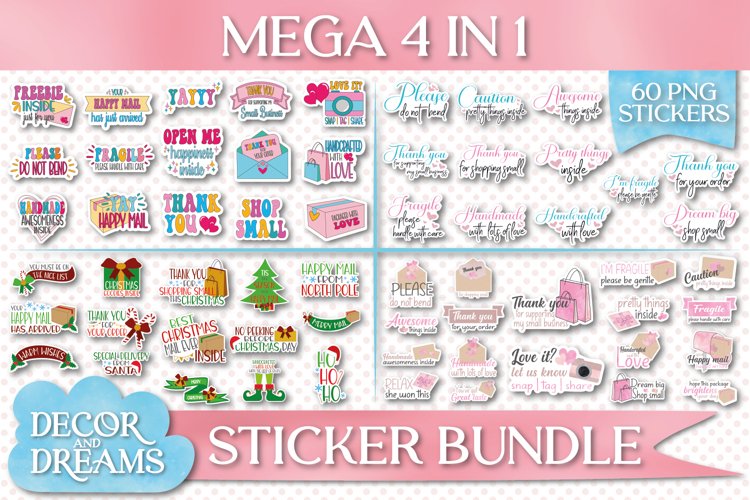 Mega Packaging Sticker Bundle, 60 Packaging Sticker Bundle