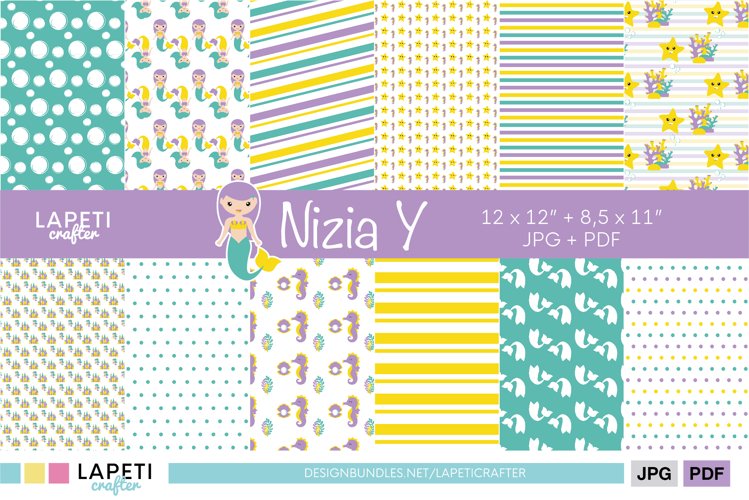Mermaid digital paper pack| 12x12 & Letter size