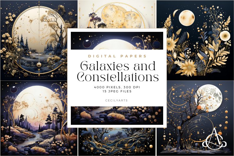 15 Midnight Blue Galaxies and Constellations Background