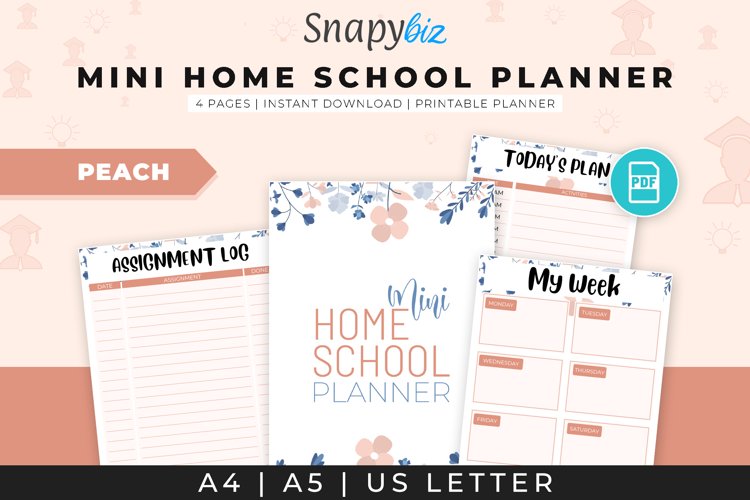 Mini Home School Planner - Peach