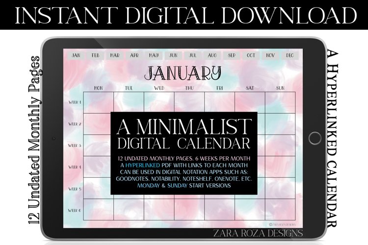 Snazzy Polka Dots Monthly Undated Digital Planner Calendar