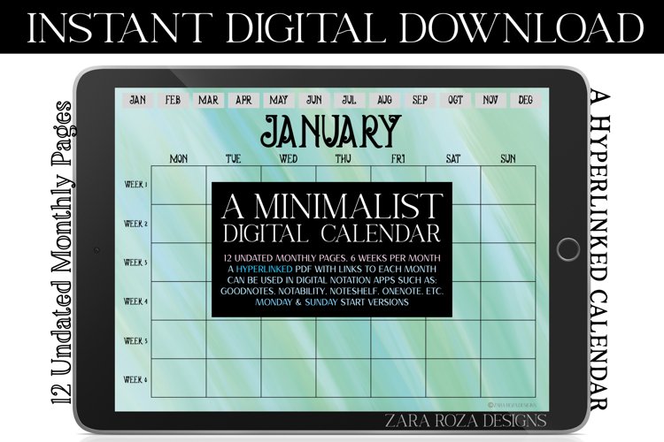 Nature Haze Digital Monthly Undated Hyperlinked Calendar