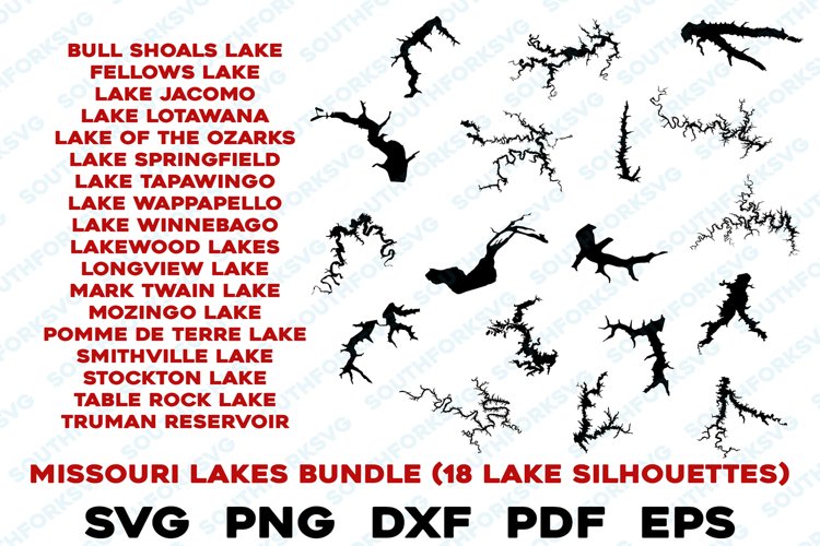 18 Missouri Lake Mega Bundle Map Shape Silhouette