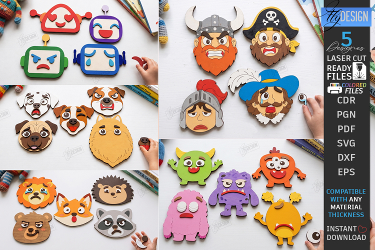 Mix and Match Emotions Puzzles Laser Cut Bundle | Kids Laser