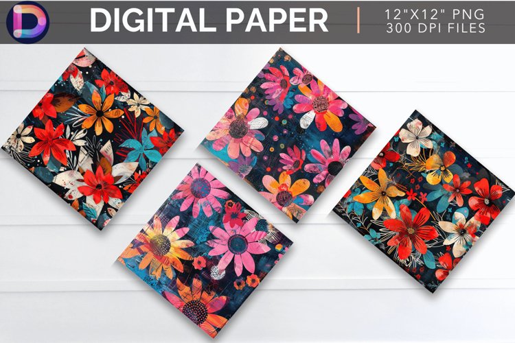 Mixed Media Bold Floral Digital Paper