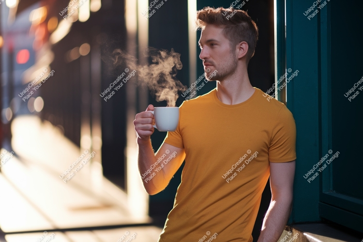 Man holding steaming coffee cup drink
