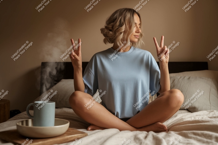 Woman peace gesture relaxed indoors image (5960529)
