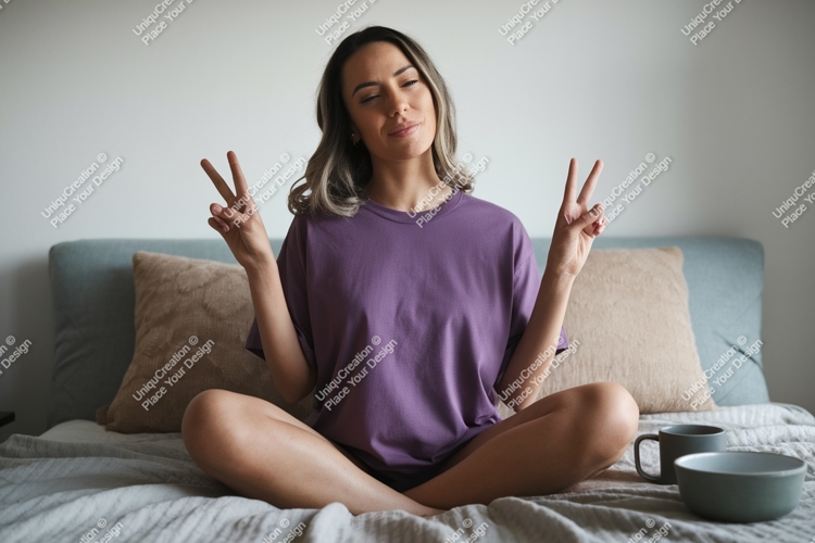 Woman peace gesture relaxed pose image (5964226)