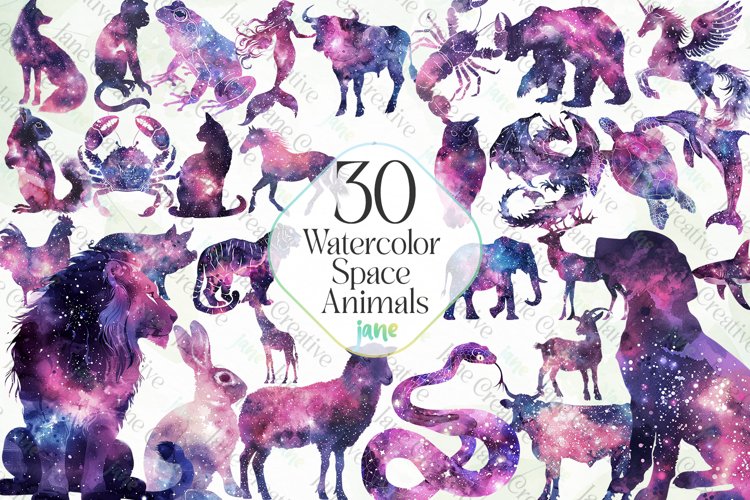 Watercolor Space Animals Sublimation