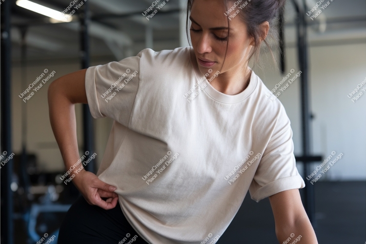 Woman adjusting shirt mockup