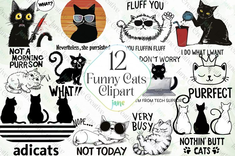 Funny Cats Clipart Sublimation