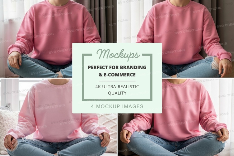 Pink crew neck sweatshirt mockup with person sitting