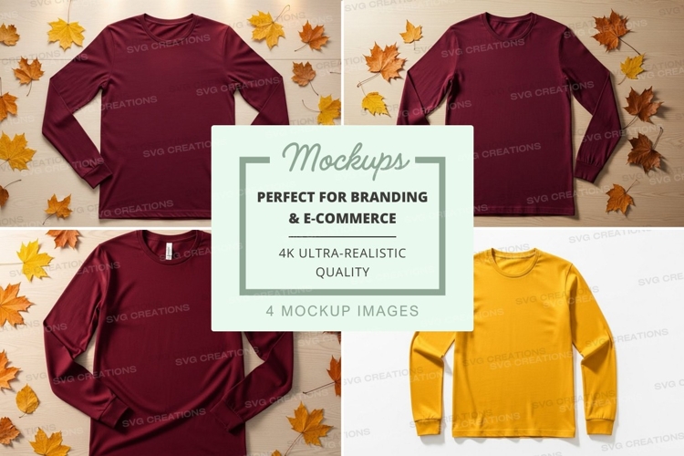 Long sleeve t-shirt mockup with autumn leaves