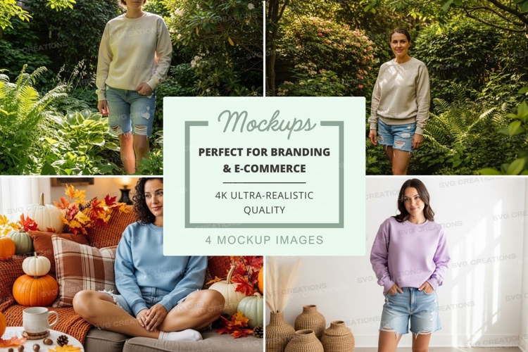 Family in autumn garden mockup