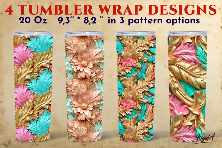 3d seamless tumbler design, 3d flower tumbler wrap