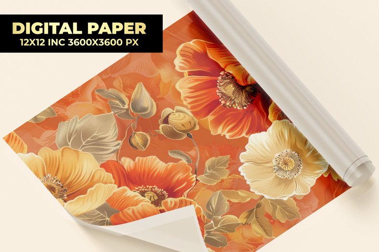 Orange Floral Digital Paper (4410150)