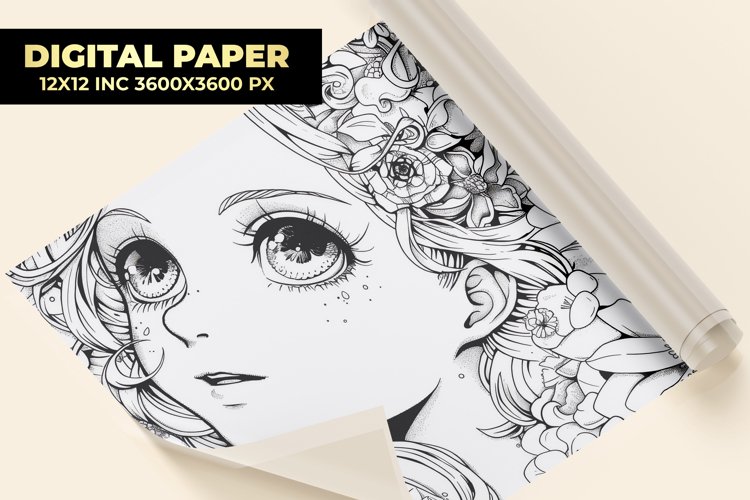 Girl With Floral Digital Paper (4198240)