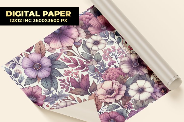 Purple Creative Floral Digital Paper (3880487)