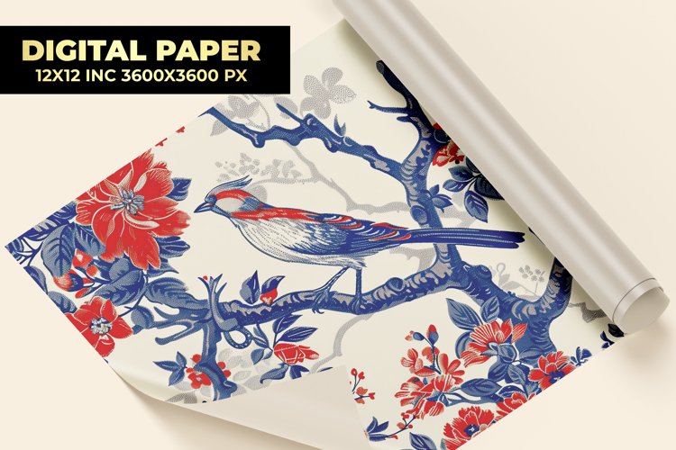 Flower With Bird Digital Paper (3994921)