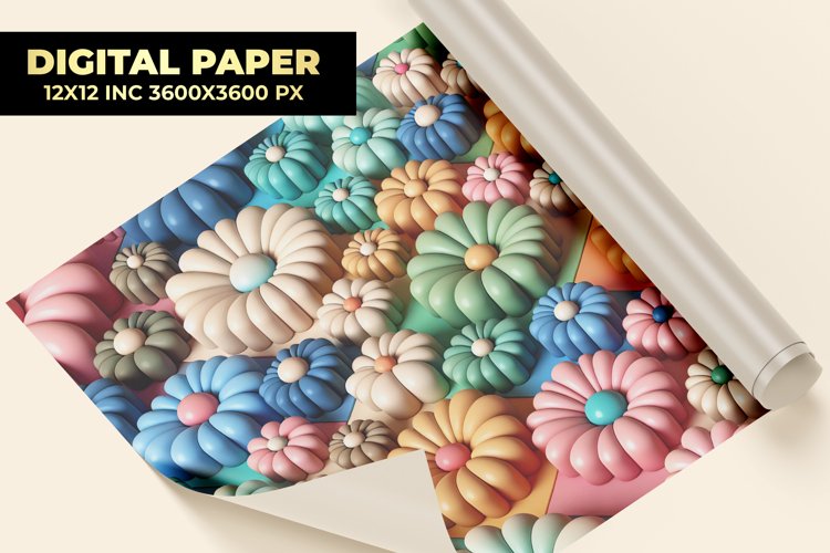3D Flowers Shape Digital Paper