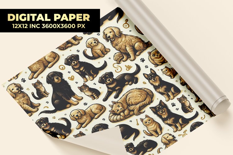 Cate And Dogs Digital Paper