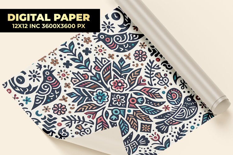 Bird With Floral Digital Paper (3894858)