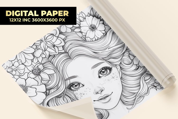 Girl With Floral Digital Paper (4198211)