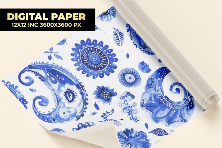 Watercolor Paisley Floral Digital Paper (4494282)