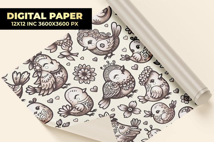 Vintage Bird With Floral Digital Paper