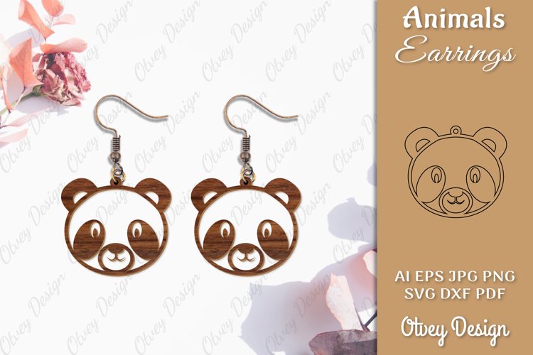Head Animals Panda Earrings Laser Cut