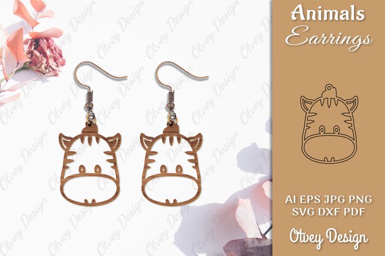 Head Animals Zebras Earrings Laser Cut