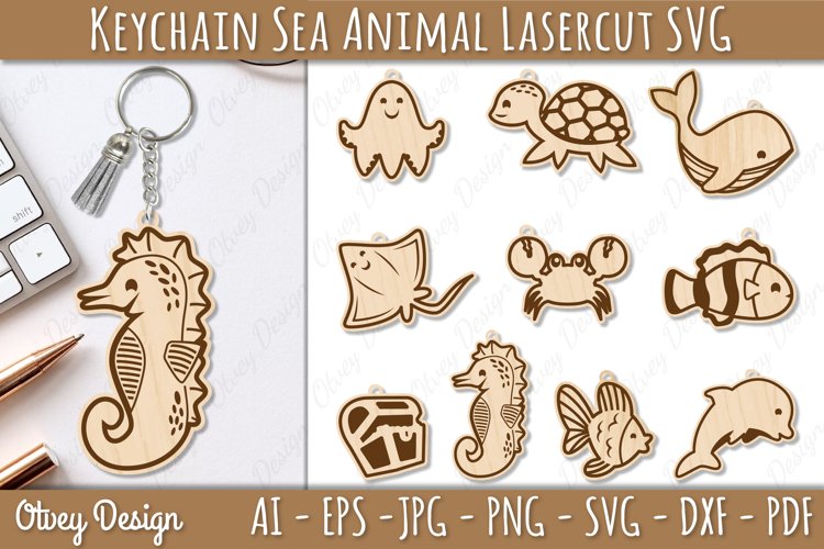 Keychain Sea Animal Lasercut SVG (3825400)