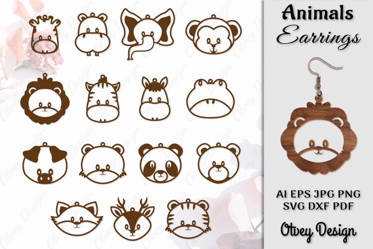 Head Animals Earrings Laser Cut Bundle 15 Designs