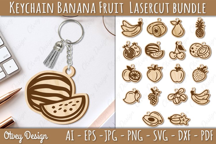 Keychain Fruits Lasercut | Keychain SVG 18 Design