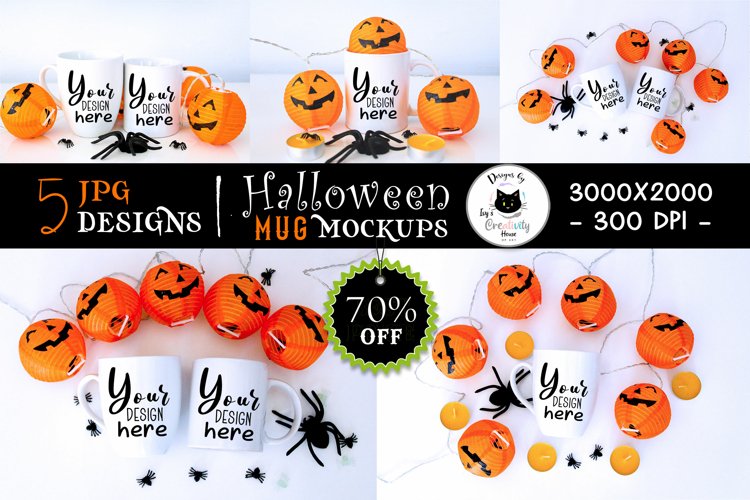 Halloween Coffee Mug Mockup Set | 5 White Mug Mock-Ups