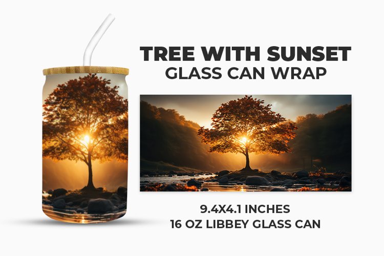 Tree With Sunset Glass Can Wrap (3465284)