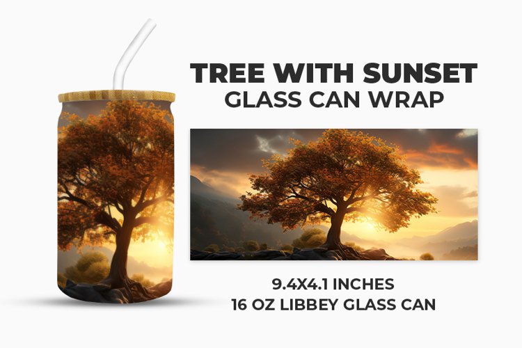 Tree With Sunset Glass Can Wrap (3465292)