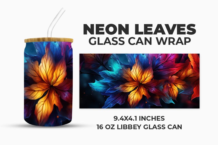 Neon Leaves Glass Can Wrap (3443839)