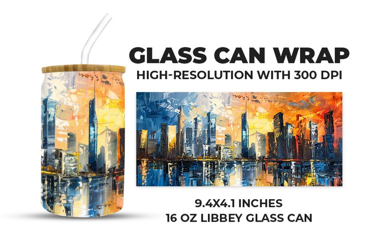 Painted Skyline Glass Can Wrap