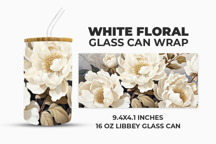 White Floral Glass Can Wrap (3438855)