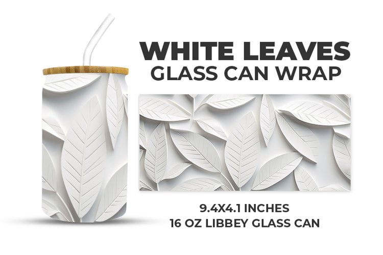 White Leaves Glass Can Wrap