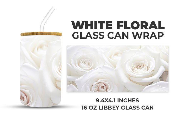 White Floral Glass Can Wrap (3648132)