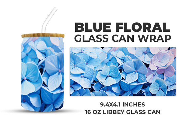 Blue Floral Glass Can Wrap