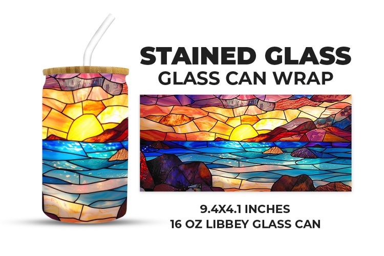 Sunset Stained Glass Glass Can Wrap (3816924)