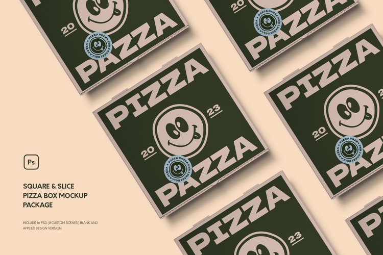 Square and Slice Pizza Box Mockup