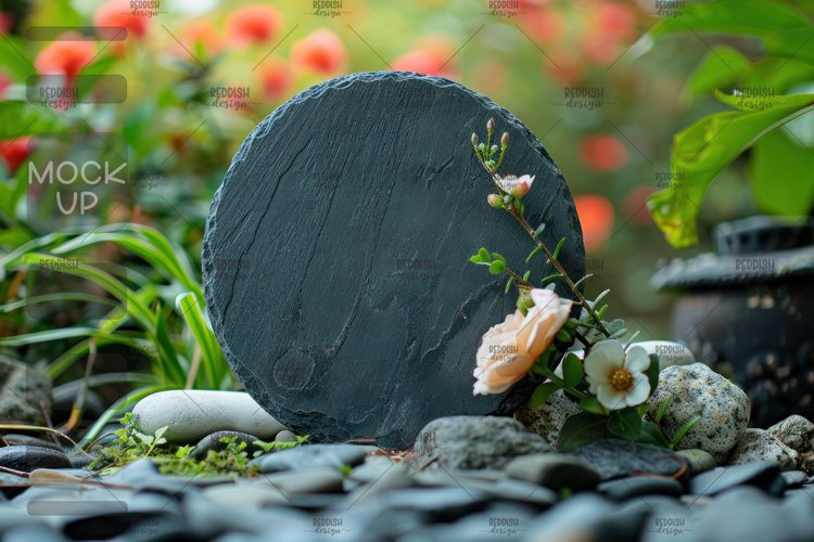 Round Black Stone Sign Mockup, Round Sign (4205220)